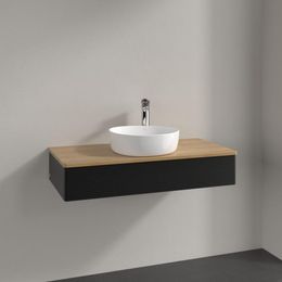 Villeroy & Boch Villeroy und Boch Antao Waschtisch-Unterschrank K09151PD 100x19x50cm, Hahnloch, Waschbeckenplattenfarbe honey oak, black matt lacquer