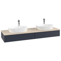 Villeroy & Boch Villeroy und Boch Antao Waschtisch-Unterschrank L17153HG mit Beleuchtung mit Struktur, 160x19x50cm, Hahnlochbohrung, Waschbeckenplattenfarbe botticino, midnight blue matt lacquer