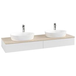 Villeroy & Boch Villeroy und Boch Antao Waschtisch-Unterschrank L17153GF mit Beleuchtung mit Struktur, 160x19x50cm, Hahnlochbohrung, Waschbeckenplattenfarbe botticino, glossy white lacquer
