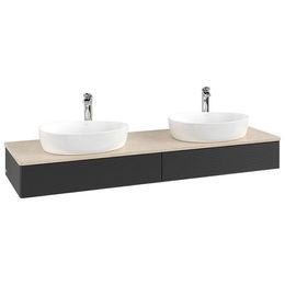 Villeroy & Boch Villeroy und Boch Antao Waschtisch-Unterschrank L17153PD mit Beleuchtung mit Struktur 160x19x50cm, Hahnlochbohrung, Waschbeckenplattenfarbe botticino, black matt lacquer