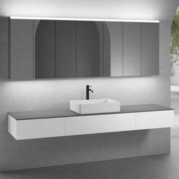 neoro n50 M&ouml;belanlage B: 220 cm mit 3 Ausz&uuml;gen, Waschtisch B: 58 cm wei&szlig; matt, mit Spiegelschrank f&uuml;r die Schweiz,,