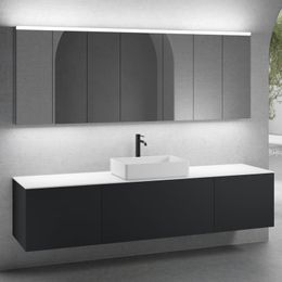 neoro n50 M&ouml;belanlage B: 220 cm mit 3 Ausz&uuml;gen, Waschtisch B: 58 cm wei&szlig; matt, mit Spiegelschrank f&uuml;r die Schweiz,,