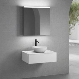 neoro n50 Unterschrank B: 80 cm mit 1 Auszug, Waschtisch &Oslash; 45 cm wei&szlig; matt, mit Spiegelschrank f&uuml;r die Schweiz,, BN0106WM+BN0412WM+BN0402C1+BN0486MI,