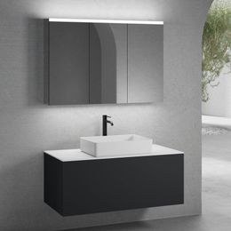 neoro n50 Unterschrank B: 120 cm mit 1 Auszug, Waschtisch B: 58 cm wei&szlig; matt, mit Spiegelschrank f&uuml;r die Schweiz,,