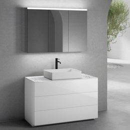 neoro n50 Unterschrank B: 120 cm mit 3 Ausz&uuml;gen, Waschtisch B: 58 cm wei&szlig; matt, mit Spiegelschrank,, BN0065WM+BN0454WH+BN0404C1+BN0475MI,