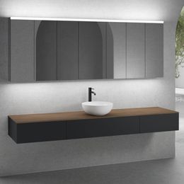 neoro n50 M&ouml;belanlage B: 220 cm mit 3 Ausz&uuml;gen, Waschtisch &Oslash; 40 cm wei&szlig; matt, mit Spiegelschrank f&uuml;r die Schweiz,,