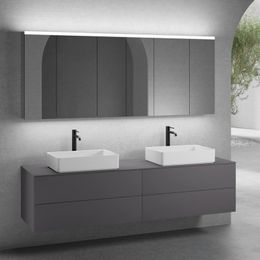 neoro n50 M&ouml;belanlage B: 200 cm mit 4 Ausz&uuml;gen, 2 Waschtische B: 58 cm wei&szlig; matt, mit Spiegelschrank f&uuml;r die Schweiz,,