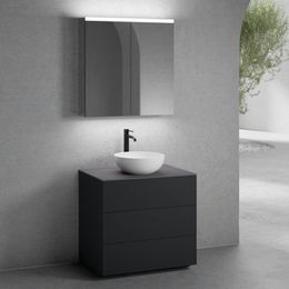 neoro n50 Unterschrank B: 80 cm mit 3 Ausz&uuml;gen, Waschtisch &Oslash; 45 cm wei&szlig; matt, mit Spiegelschrank f&uuml;r die Schweiz,,