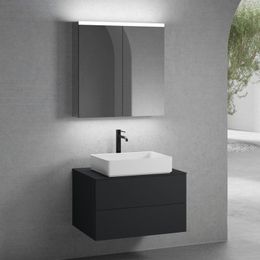 neoro n50 Unterschrank B: 80 cm mit 2 Ausz&uuml;gen, Waschtisch B: 58 cm wei&szlig; matt, mit Spiegelschrank f&uuml;r die Schweiz,,