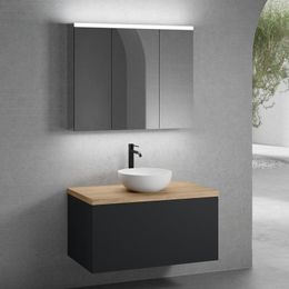 neoro n50 Unterschrank B: 100 cm mit 1 Auszug, Waschtisch &Oslash; 40 cm wei&szlig; matt, mit Spiegelschrank f&uuml;r die Schweiz,, BN0064WM+BN0433BM+BN0403W1+BN0487MI,