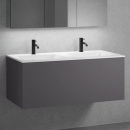 neoro n50 Unterschrank B: 120 cm mit 1 Auszug, Doppelwaschtisch mit 2 Hahnl&ouml;chern wei&szlig; matt,, BN0098WM+BN0434GR,