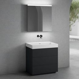 neoro n50 Unterschrank B: 80 cm mit 3 Ausz&uuml;gen, Waschtisch ohne Hahnloch wei&szlig; matt, mit Spiegelschrank f&uuml;r die Schweiz,, BN0134WM+BN0452BM+BN0486MI,