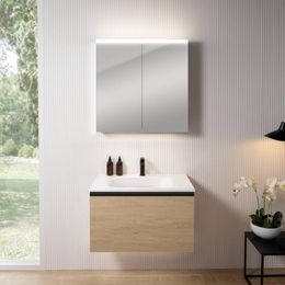rivea Dia Unterschrank B: 81 cm mit 1 Auszug, Waschtisch mit 1 Hahnloch wei&szlig; matt, mit n50 Spiegelschrank f&uuml;r die Schweiz,,