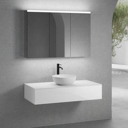neoro n50 Unterschrank B: 120 cm mit 1 Auszug, Waschtisch &Oslash; 40 cm wei&szlig; matt, mit Spiegelschrank f&uuml;r die Schweiz,, BN0064WM+BN0414WH+BN0404WM+BN0488MI,