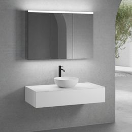 neoro n50 Unterschrank B: 120 cm mit 1 Auszug, Waschtisch &Oslash; 40 cm wei&szlig; matt, mit Spiegelschrank f&uuml;r die Schweiz,, BN0064WM+BN0414WM+BN0404WH+BN0488MI,