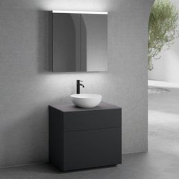 neoro n50 Unterschrank B: 80 cm mit 2 Ausz&uuml;gen, Waschtisch &Oslash; 45 cm wei&szlig; matt, mit Spiegelschrank f&uuml;r die Schweiz,,