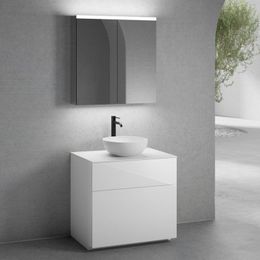 neoro n50 Unterschrank B: 80 cm mit 2 Ausz&uuml;gen, Waschtisch &Oslash; 45 cm wei&szlig; matt, mit Spiegelschrank f&uuml;r die Schweiz,,
