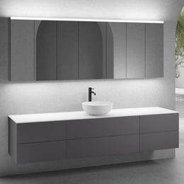neoro n50 M&ouml;belanlage B: 220 cm mit 6 Ausz&uuml;gen, Waschtisch &Oslash; 40 cm wei&szlig; matt, mit Spiegelschrank f&uuml;r die Schweiz,,