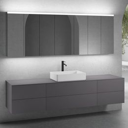 neoro n50 M&ouml;belanlage B: 220 cm mit 6 Ausz&uuml;gen, Waschtisch B: 58 cm wei&szlig; matt, mit Spiegelschrank f&uuml;r die Schweiz,,