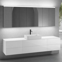 neoro n50 M&ouml;belanlage B: 220 cm mit 6 Ausz&uuml;gen, Waschtisch B: 58 cm wei&szlig; matt, mit Spiegelschrank f&uuml;r die Schweiz,,