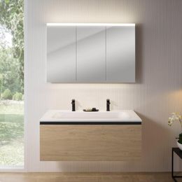 rivea Dia Unterschrank B: 121 cm mit 1 Auszug, Waschtisch mit 2 Hahnl&ouml;chern wei&szlig;, mit n50 Spiegelschrank f&uuml;r die Schweiz,, BR0039SO+BR0098WH+BN0488MI,