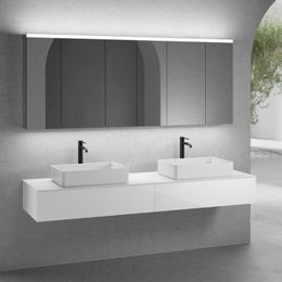 neoro n50 M&ouml;belanlage B: 200 cm mit 2 Ausz&uuml;gen, 2 Waschtische B: 58 cm wei&szlig; matt, mit Spiegelschrank f&uuml;r die Schweiz,,