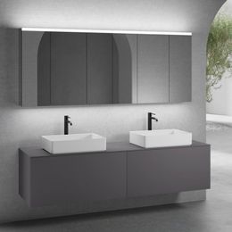 neoro n50 M&ouml;belanlage B: 200 cm mit 2 Ausz&uuml;gen, 2 Waschtische B: 58 cm wei&szlig; matt, mit Spiegelschrank f&uuml;r die Schweiz,,