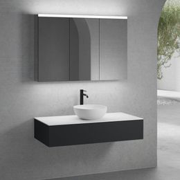 neoro n50 Unterschrank B: 120 cm mit 1 Auszug, Waschtisch &Oslash; 45 cm wei&szlig; matt, mit Spiegelschrank f&uuml;r die Schweiz,, BN0106WM+BN0414BM+BN0404WH+BN0488MI,