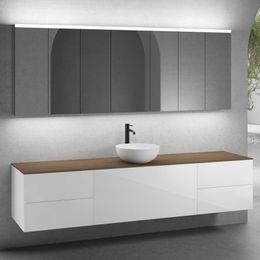 neoro n50 M&ouml;belanlage B: 220 cm mit 5 Ausz&uuml;gen, Waschtisch &Oslash; 45 cm wei&szlig; matt, mit Spiegelschrank f&uuml;r die Schweiz,,