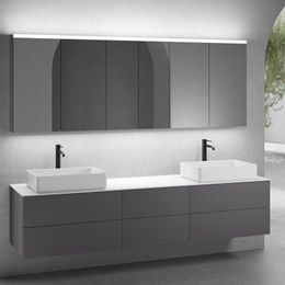 neoro n50 M&ouml;belanlage B: 220 cm mit 6 Ausz&uuml;gen, 2 Waschtische B: 58 cm wei&szlig; matt, mit Spiegelschrank f&uuml;r die Schweiz,,
