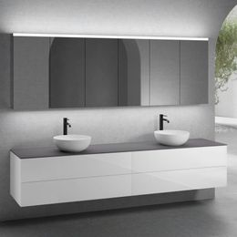 neoro n50 M&ouml;belanlage B: 240 cm mit 4 Ausz&uuml;gen, 2 Waschtische &Oslash; 40 cm wei&szlig; matt, mit Spiegelschrank f&uuml;r die Schweiz,,