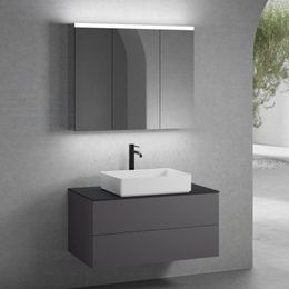 neoro n50 Unterschrank B: 100 cm mit 2 Ausz&uuml;gen, Waschtisch B: 58 cm wei&szlig; matt, mit Spiegelschrank f&uuml;r die Schweiz,,