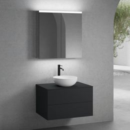 neoro n50 Unterschrank B: 80 cm mit 2 Ausz&uuml;gen, Waschtisch &Oslash; 40 cm wei&szlig; matt, mit Spiegelschrank f&uuml;r die Schweiz,,