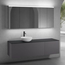 neoro n50 M&ouml;belanlage B: 180 cm mit 2 Ausz&uuml;gen, Waschtisch &Oslash; 45 cm wei&szlig; matt, mit Spiegelschrank f&uuml;r die Schweiz,,