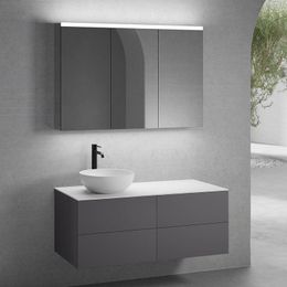neoro n50 M&ouml;belanlage B: 120 cm mit 4 Ausz&uuml;gen, Waschtisch &Oslash; 45 cm wei&szlig; matt, mit Spiegelschrank f&uuml;r die Schweiz,,