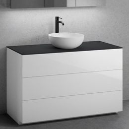 neoro n50 Unterschrank B: 120 cm mit 3 Ausz&uuml;gen, Waschtisch &Oslash; 40 cm wei&szlig; matt,, BN0064WM+BN0454WH+BN0404BM,