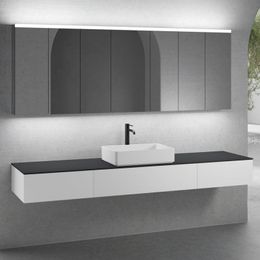 neoro n50 M&ouml;belanlage B: 220 cm mit 3 Ausz&uuml;gen, Waschtisch B: 58 cm wei&szlig; matt, mit Spiegelschrank f&uuml;r die Schweiz,,