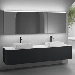 neoro n50 M&ouml;belanlage B: 240 cm mit 2 Ausz&uuml;gen, 2 Waschtische B: 58 cm wei&szlig; matt, mit Spiegelschrank f&uuml;r die Schweiz,,