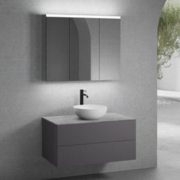 neoro n50 Unterschrank B: 100 cm mit 2 Ausz&uuml;gen, Waschtisch &Oslash; 40 cm wei&szlig; matt, mit Spiegelschrank f&uuml;r die Schweiz,,