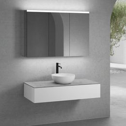 neoro n50 Unterschrank B: 120 cm mit 1 Auszug, Waschtisch &Oslash; 40 cm wei&szlig; matt, mit Spiegelschrank f&uuml;r die Schweiz,, BN0064WM+BN0414WM+BN0404C3+BN0488MI,