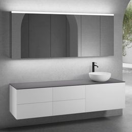neoro n50 M&ouml;belanlage B: 200 cm mit 5 Ausz&uuml;gen, Waschtisch &Oslash; 45 cm wei&szlig; matt, mit Spiegelschrank f&uuml;r die Schweiz,,