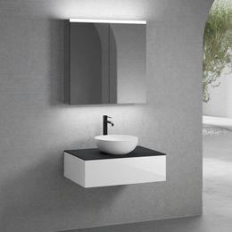 neoro n50 Unterschrank B: 80 cm mit 1 Auszug, Waschtisch &Oslash; 40 cm wei&szlig; matt, mit Spiegelschrank f&uuml;r die Schweiz,, BN0064WM+BN0412WH+BN0402BM+BN0486MI,