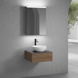 neoro n50 Unterschrank B: 60 cm mit 1 Auszug, Waschtisch &Oslash; 40 cm wei&szlig; matt, mit Spiegelschrank f&uuml;r die Schweiz,, BN0064WM+BN0411WL+BN0401GR+BN0485MI,