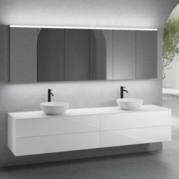 neoro n50 M&ouml;belanlage B: 240 cm mit 4 Ausz&uuml;gen, 2 Waschtische &Oslash; 45 cm wei&szlig; matt, mit Spiegelschrank f&uuml;r die Schweiz,,