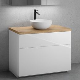 neoro n50 Unterschrank B: 100 cm mit 2 Ausz&uuml;gen, Waschtisch &Oslash; 40 cm wei&szlig; matt,, BN0064WM+BN0443WH+BN0403W1,