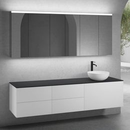 neoro n50 M&ouml;belanlage B: 200 cm mit 5 Ausz&uuml;gen, Waschtisch &Oslash; 45 cm wei&szlig; matt, mit Spiegelschrank f&uuml;r die Schweiz,,
