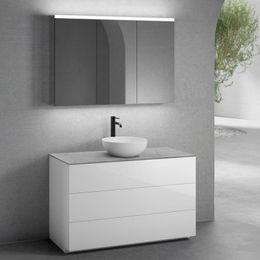 neoro n50 Unterschrank B: 120 cm mit 3 Ausz&uuml;gen, Waschtisch &Oslash; 40 cm wei&szlig; matt, mit Spiegelschrank f&uuml;r die Schweiz,,