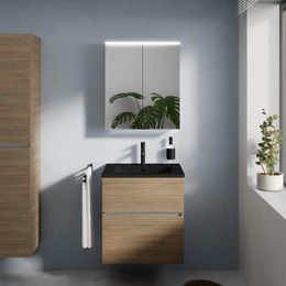 evineo ineo5 evo Unterschrank B: 60 cm mit 2 Ausz&uuml;gen, Slim-Waschtisch schwarz matt, mit ineo5 evo Spiegelschrank,,