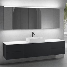 neoro n50 M&ouml;belanlage B: 220 cm mit 5 Ausz&uuml;gen, Waschtisch B: 58 cm wei&szlig; matt, mit Spiegelschrank f&uuml;r die Schweiz,,