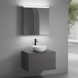 neoro n50 Unterschrank B: 80 cm mit 2 Ausz&uuml;gen, Waschtisch &Oslash; 45 cm wei&szlig; matt, mit Spiegelschrank f&uuml;r die Schweiz,,